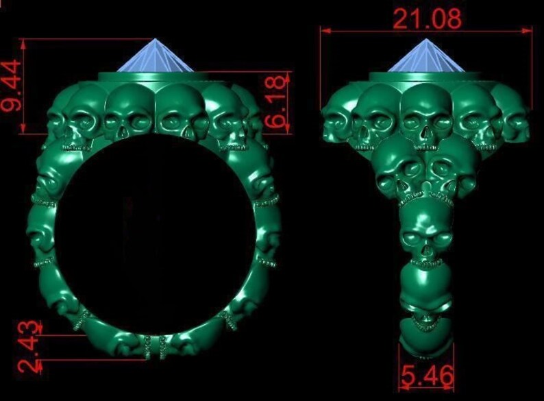 4.00 Ct Red Round Cut Diamond Simulants Inverted Gothic Unique Skull ...