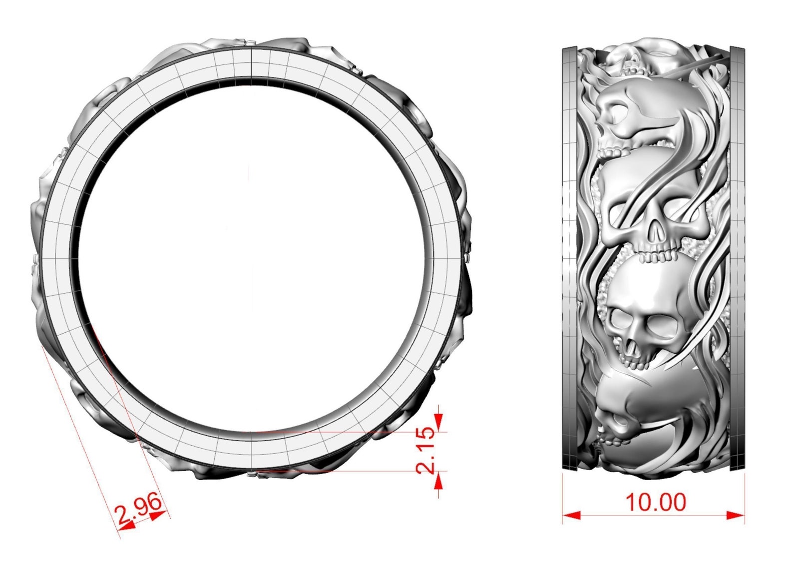 Flame Skull Ring Fire Ring Smoke Skull Fire Skull Biker - Etsy