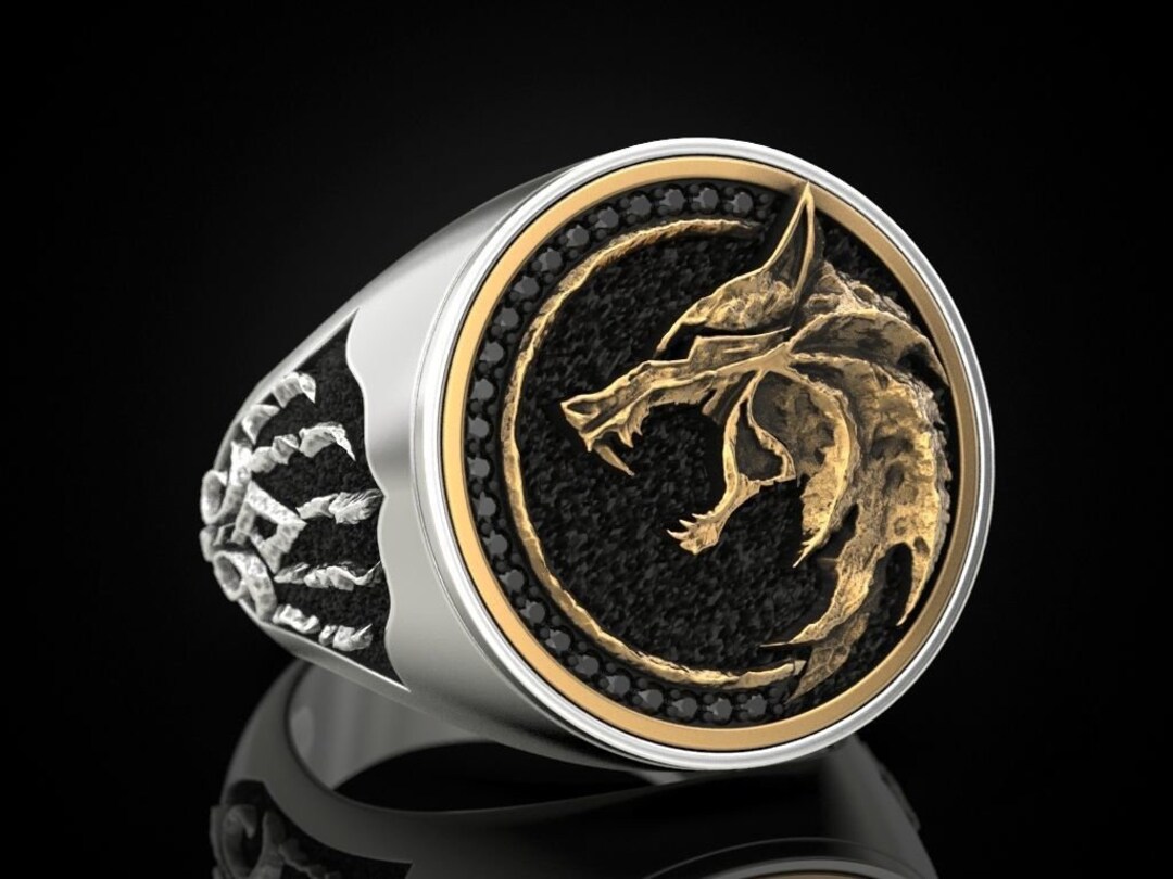 Wolf Witcher Ring Unique Men's Biker Ring Sterling Silver Engagement ...