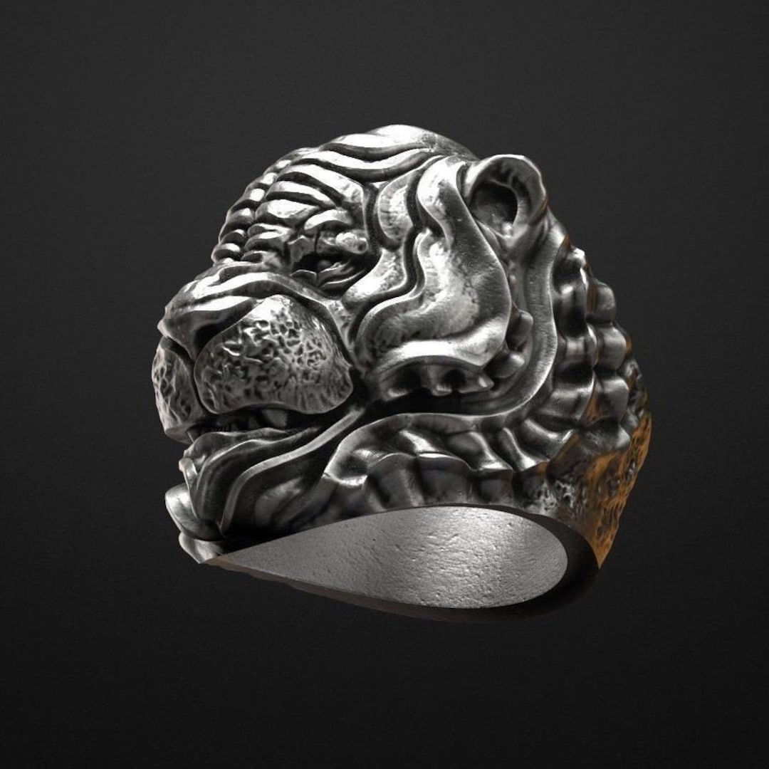 Unique Mens Tiger Ring Biker Rider Ring Large Tiger Face Ring Big Tiger ...