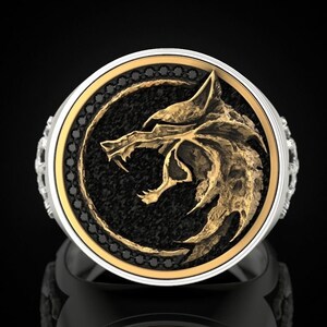 Wolf Witcher Ring Unique Men's Biker Ring Sterling Silver Engagement ...