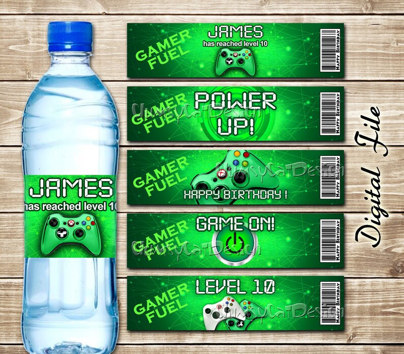 Green game labels Video game labels Bottle label gamer | Etsy