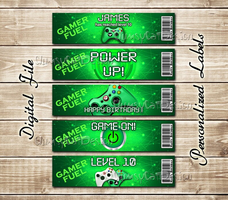 Green game labels Video game labels Bottle label gamer | Etsy
