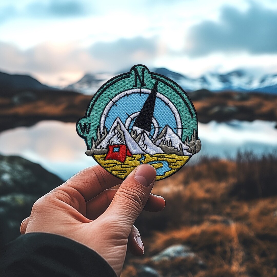 Travel Patch, Mountain Norway Compass Patch, Wanderer Iron on Explorer Embroidered Patch, Travel ...