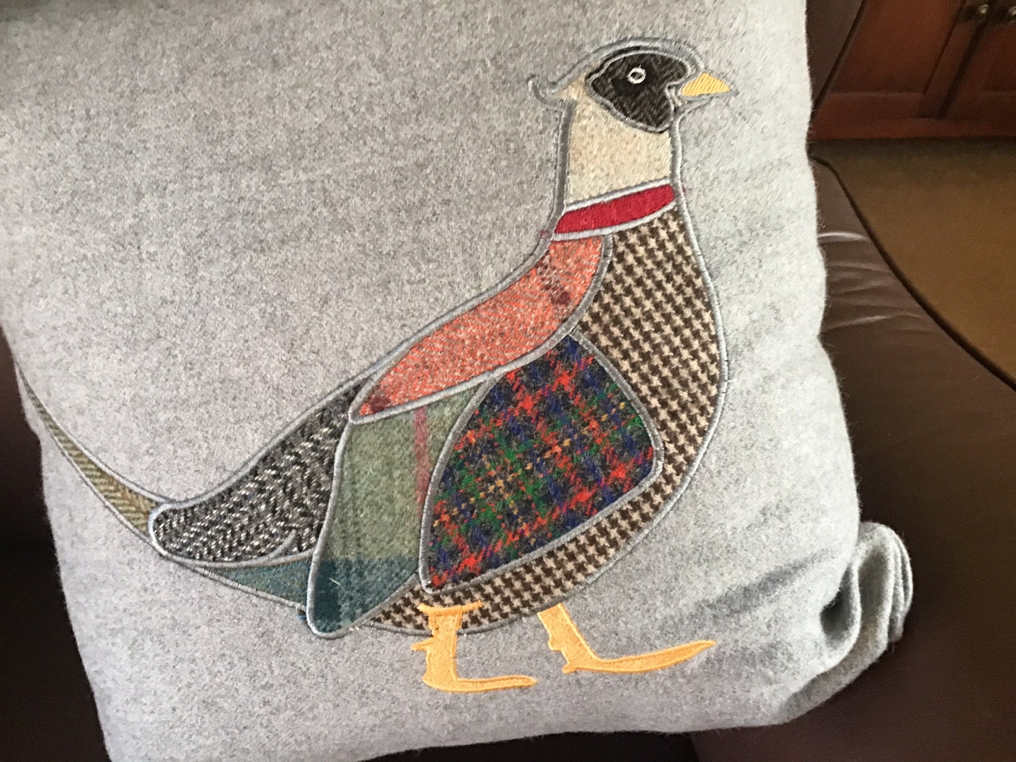 Pheasant Cushion, Tweed Applique Cushion, Countryside Cushion, British ...