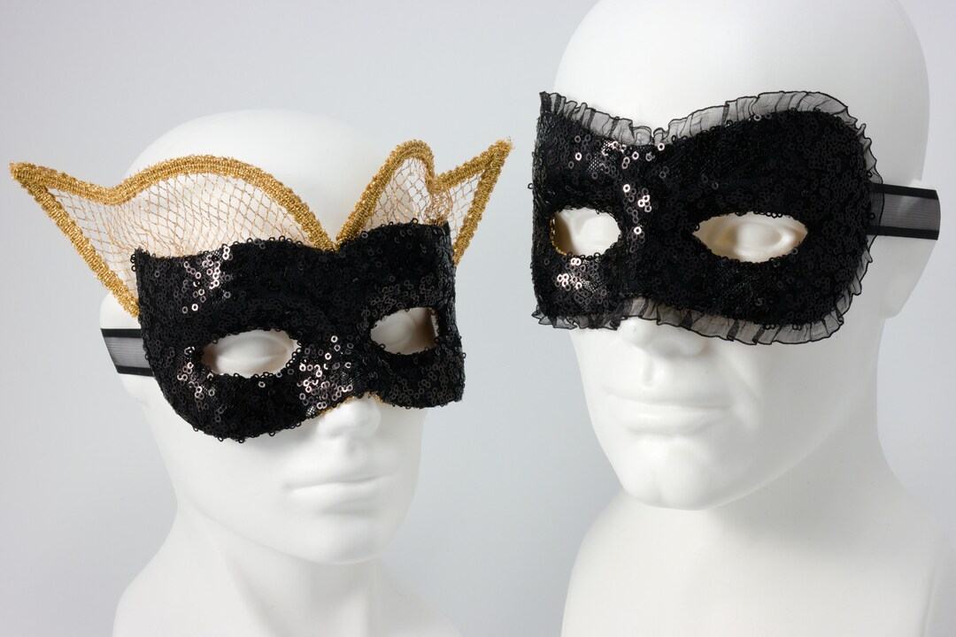 Pair of Black Sequin Masquerade Masks. Fancy Dress Masks Ideal for ...