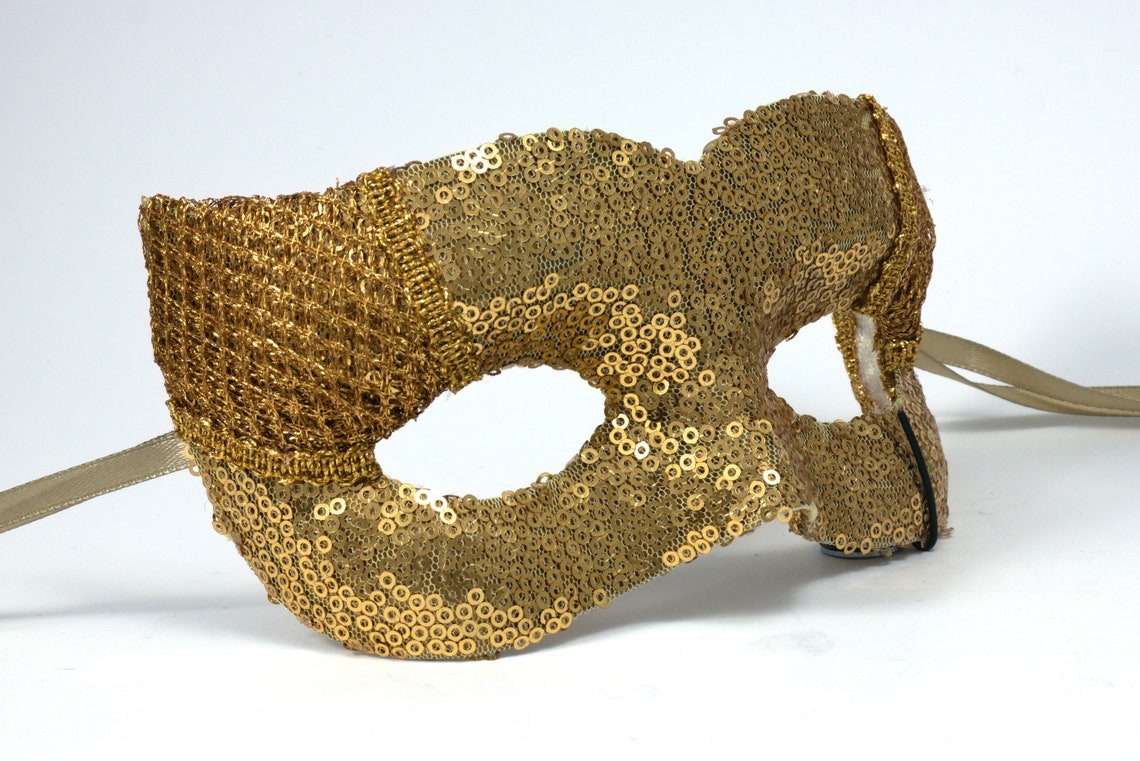 Gold Sequin Masquerade Mask With Lurex Mesh. Fancy Dress Mask Ideal for ...
