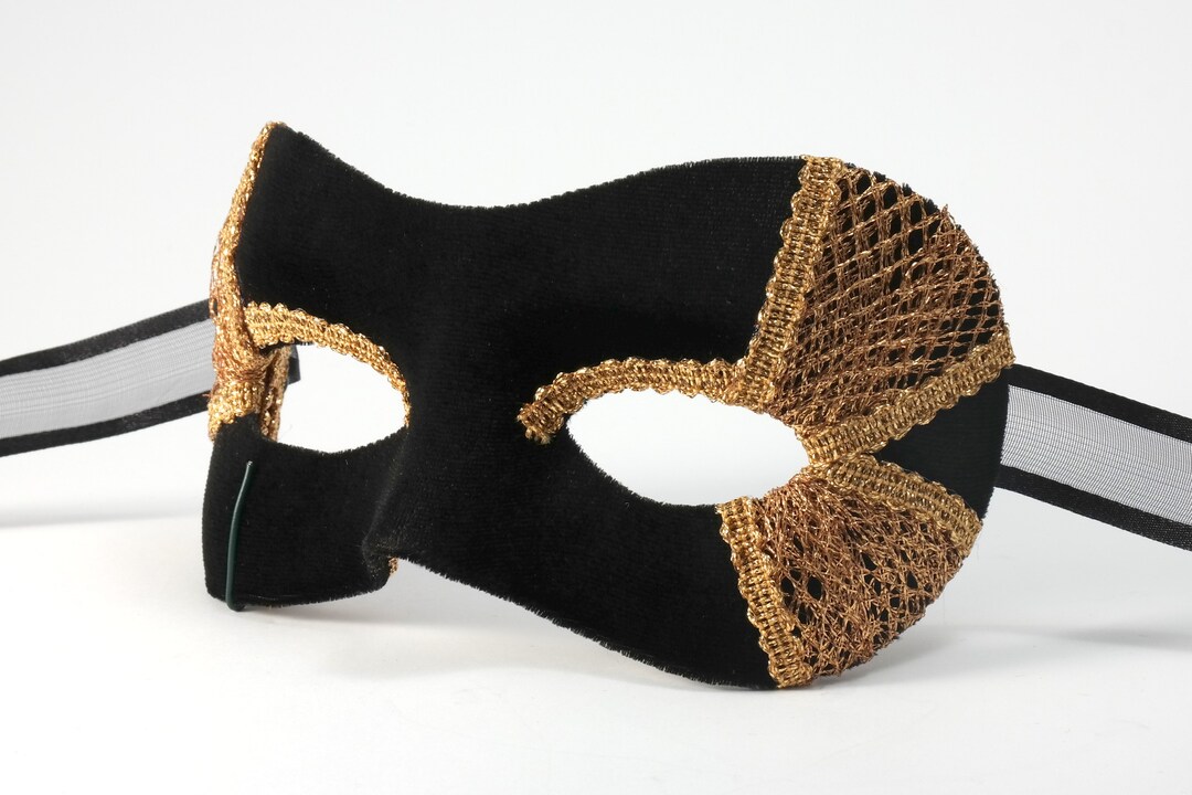 Black Velvet Masquerade Mask With Gold Lurex Mesh. Fancy Dress Mask ...