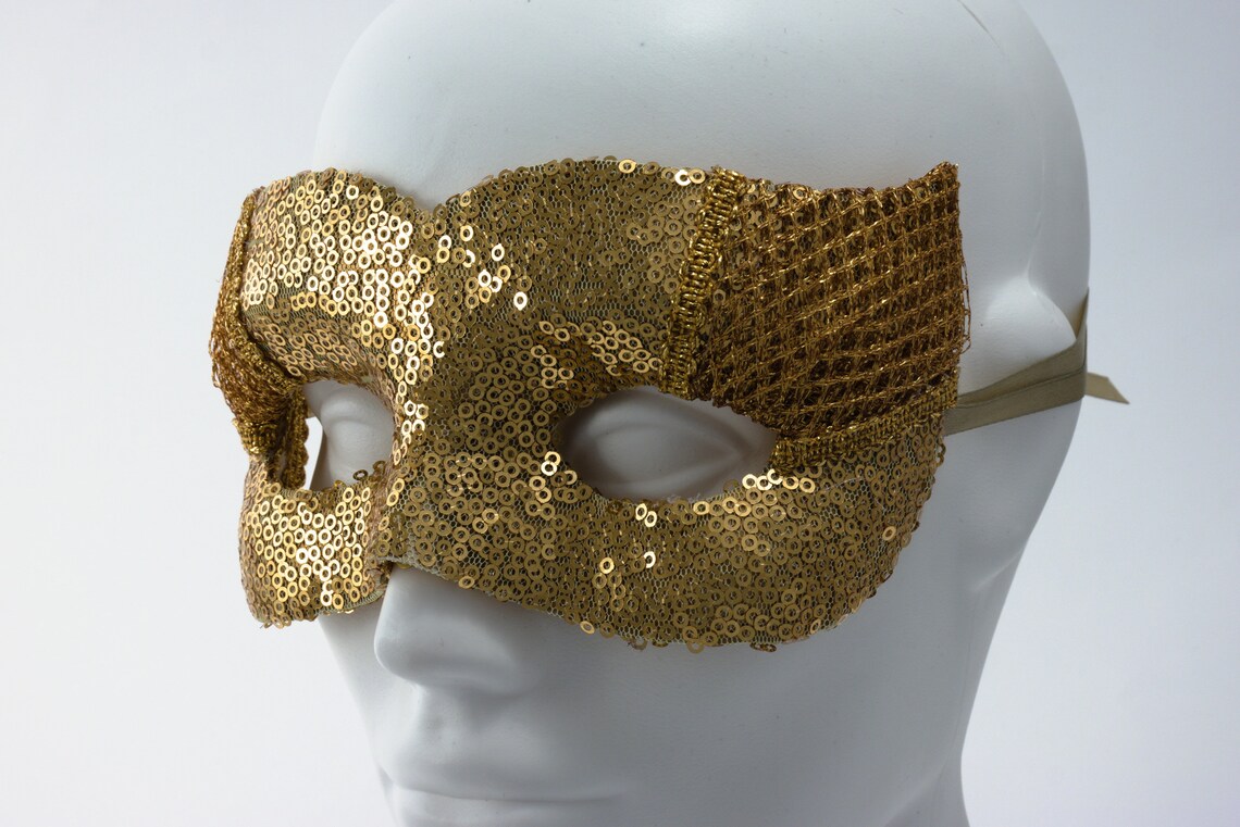 Gold Sequin Masquerade Mask With Lurex Mesh. Fancy Dress Mask Ideal for ...