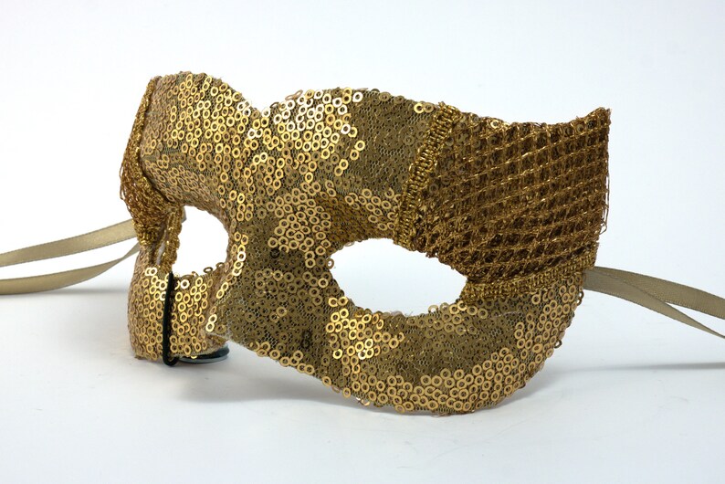 Gold Sequin Masquerade Mask With Lurex Mesh, Handmade - Etsy
