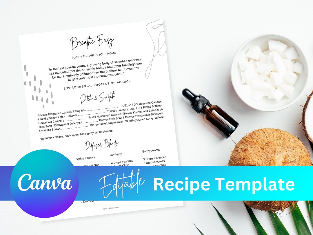 EDITABLE Essential Oil Recipe Canva Template, Flyer, Customize ...