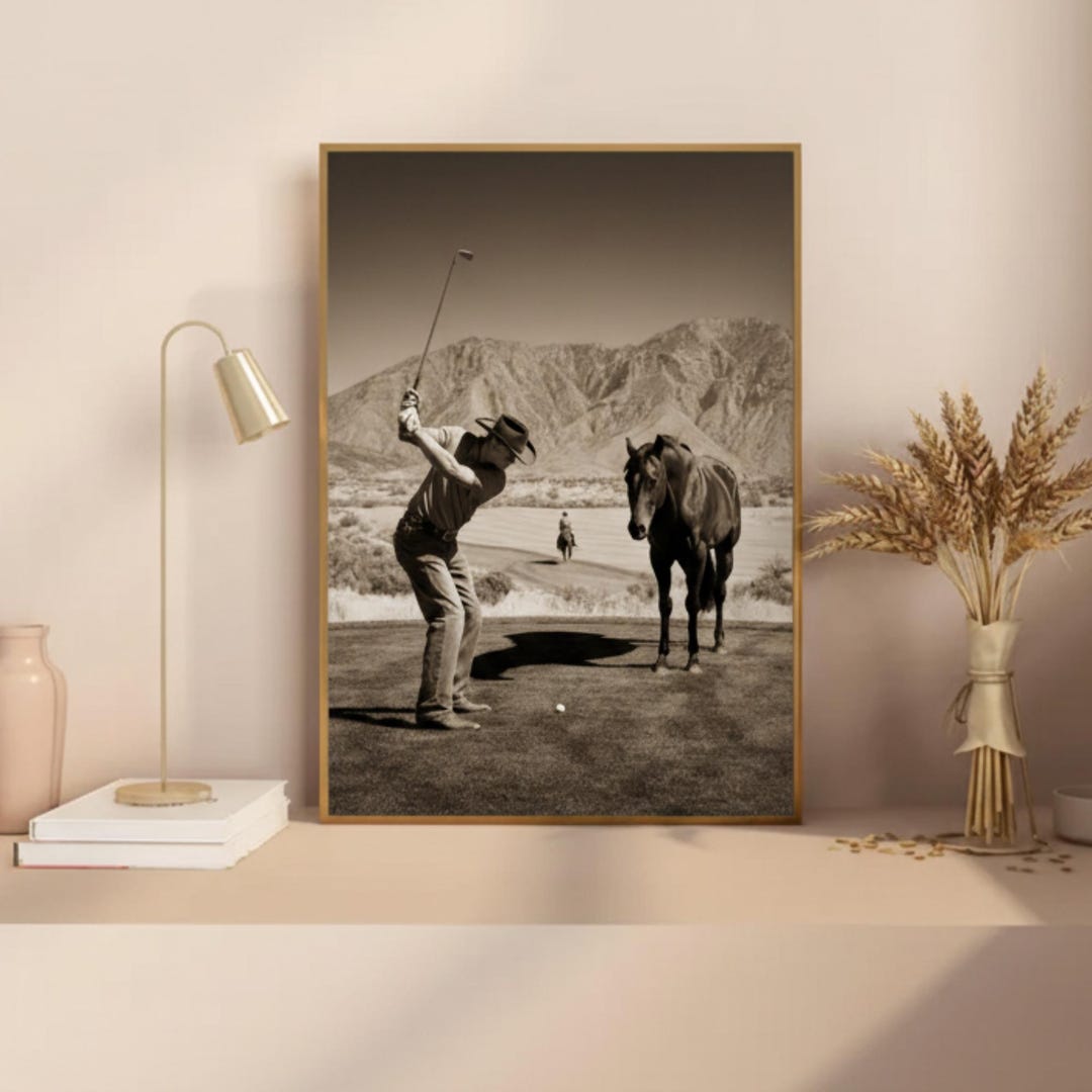 Cowboy Golf Poster, Vintage Western Art, Retro Man Cave Decor (digital ...