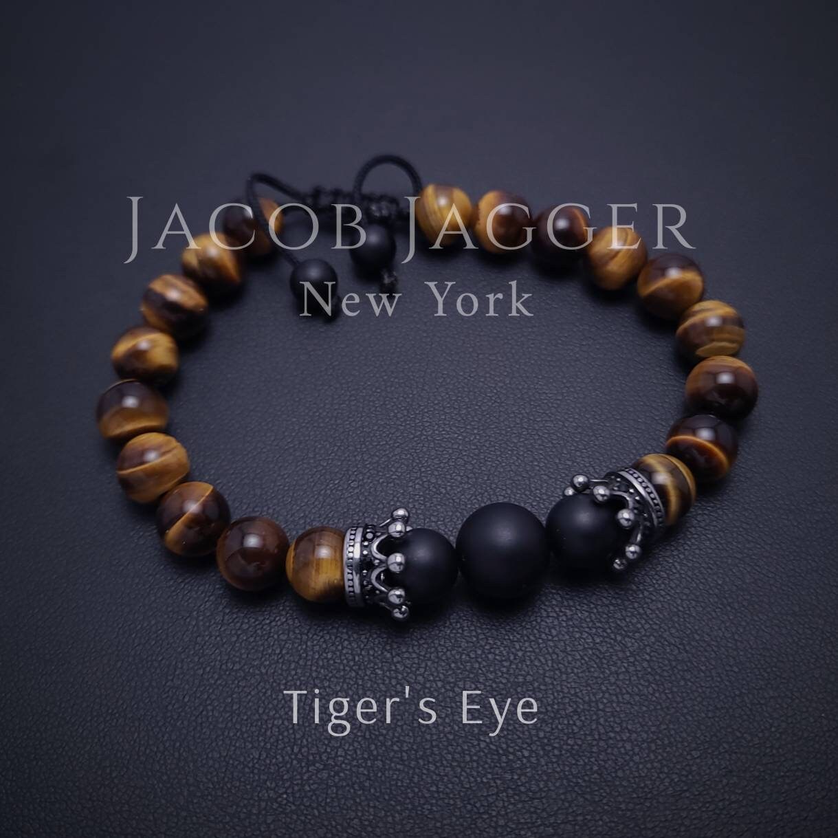 Tigers Eye & Black Onyx Matching Bracelets Set for Couples, Distance ...