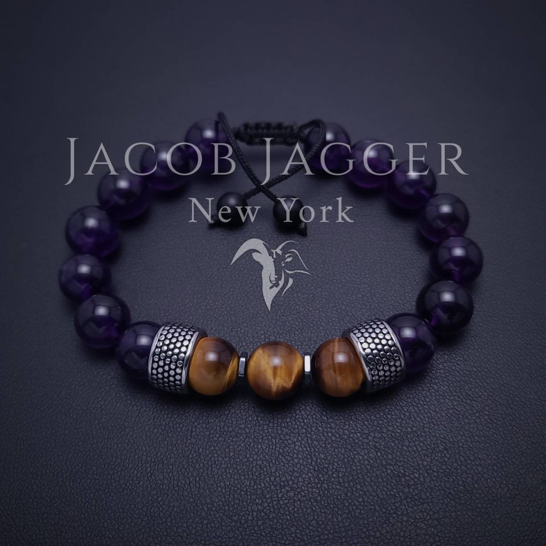 Luxury Style, Tigers Eye & Deep Purple Amethyst Bracelet Men / Women ...