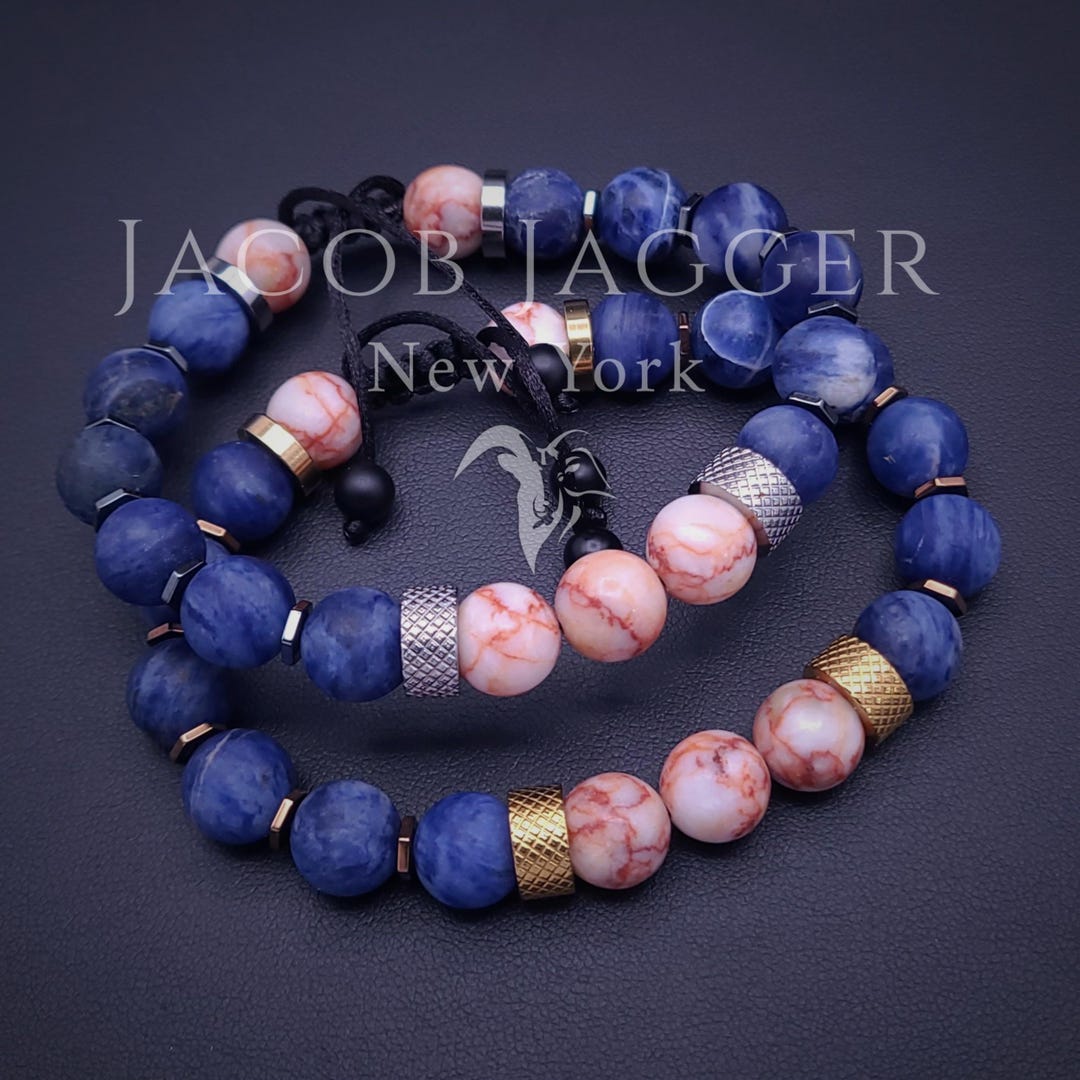 Red Line Jasper & Matte Sodalite Statement Bracelet Men / Women ...