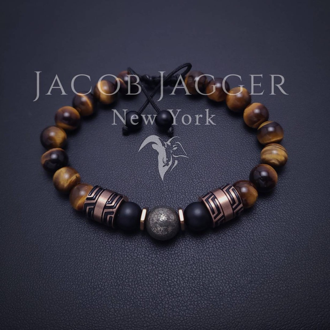 Tribal Style Pyrite & Tigers Eye Bracelet for Men. Adjustable Modern ...