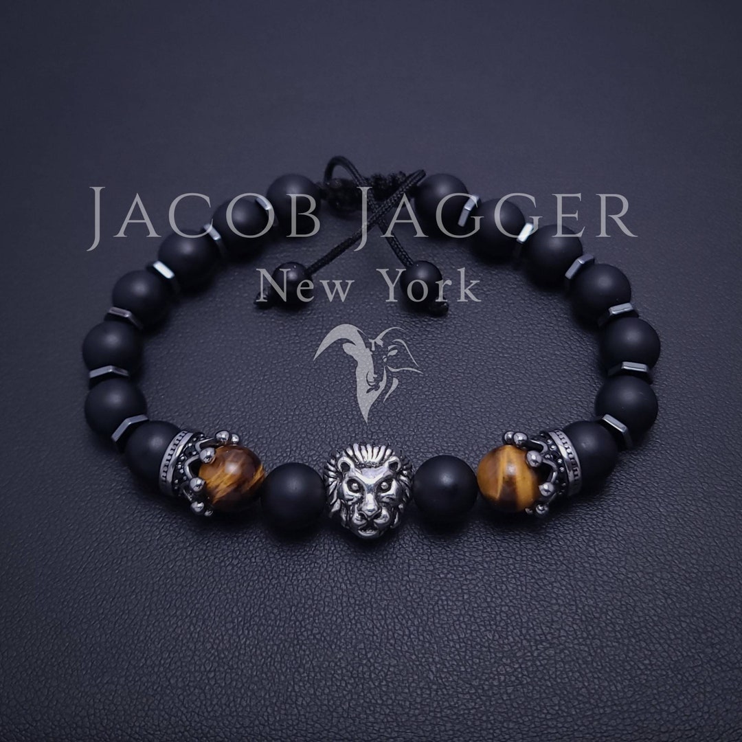 Matte Onyx & Tiger Eye Leo Bracelet for Men / Women. Adjustable Size ...
