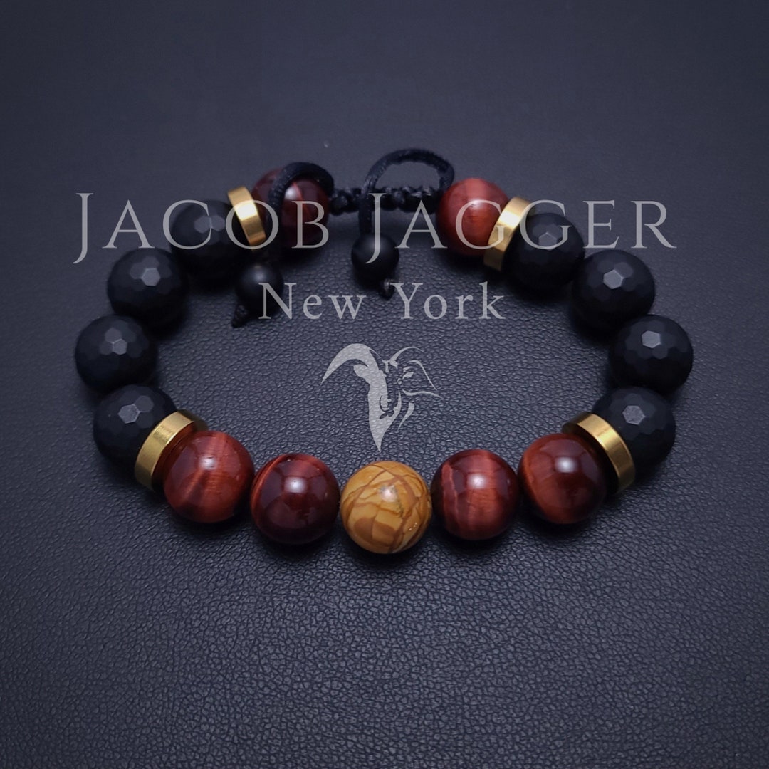 Red Tigers Eye, Matte Black Onyx & Woodgrain Jasper Luxury Bracelet ...