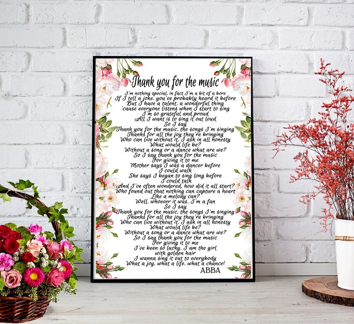 ABBA lyrics printable /Thank you for the music ABBA poster/ | Etsy