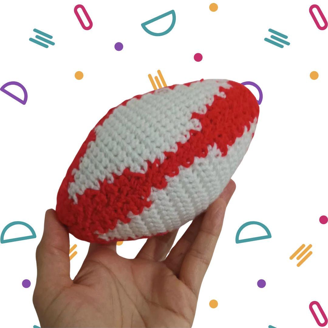 Baby Rugby Ball ... Handmade Crochet Sports Ball ... Soft Toy ... With ...