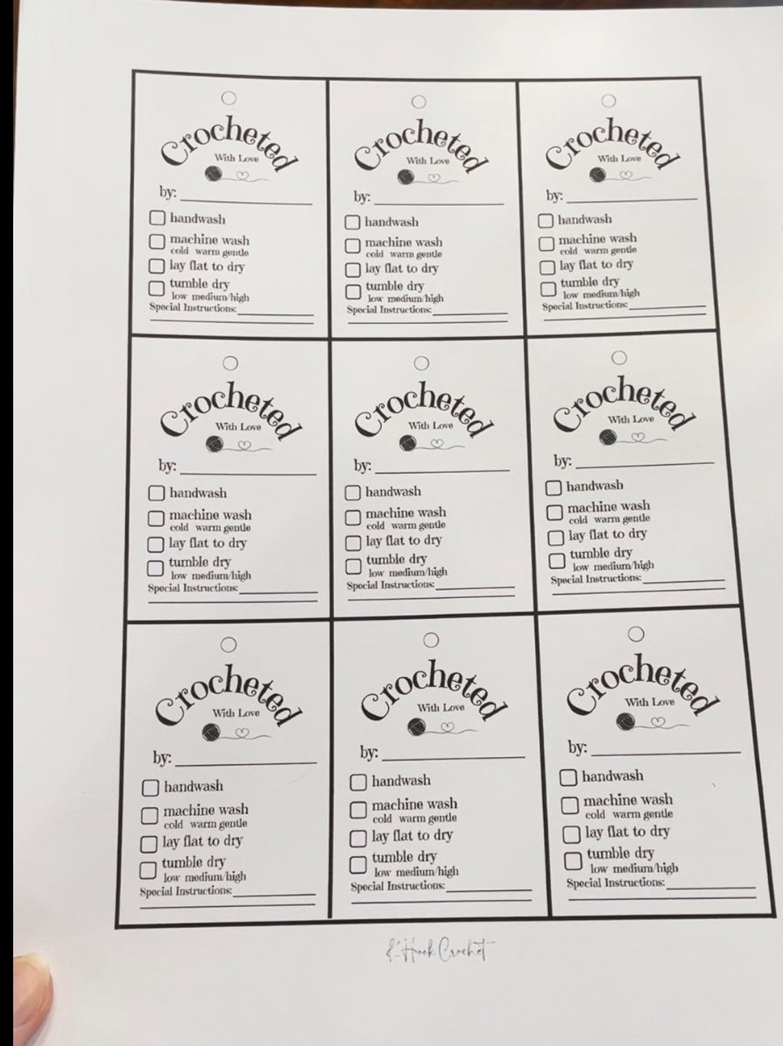 Printable Crochet Care Tag, Crochet Care Tags, Fiber Care Tags ...