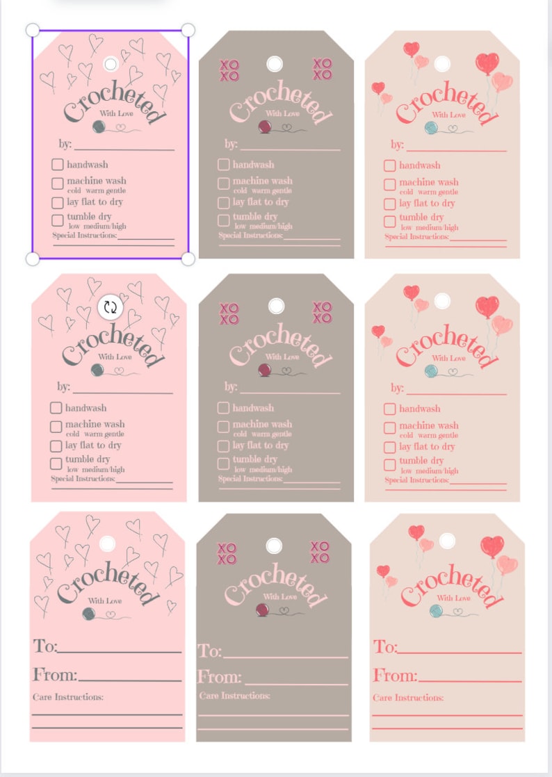 Printable Crochet Care Tag, Crochet Care Tags, Fiber Care Tags ...
