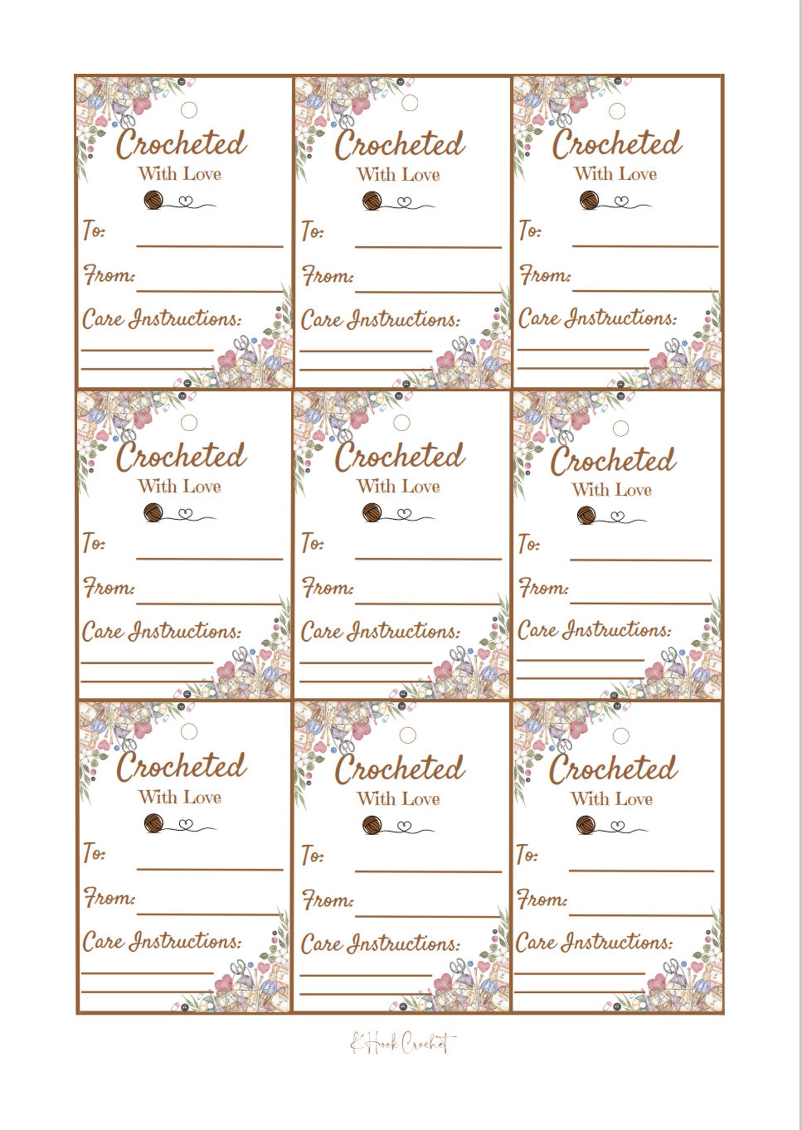 Printable Crochet Care Tag, Crochet Care Tags, Fiber Care Tags ...