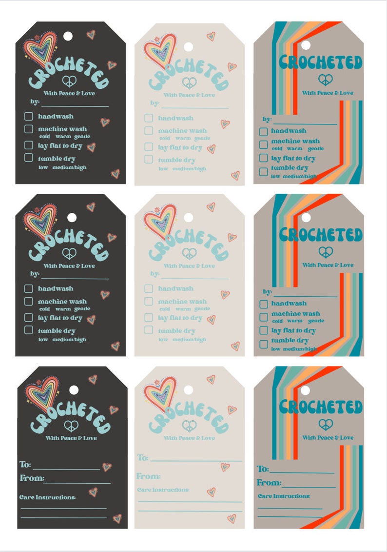 Printable Crochet Care Tag, Crochet Care Tags, Fiber Care Tags ...