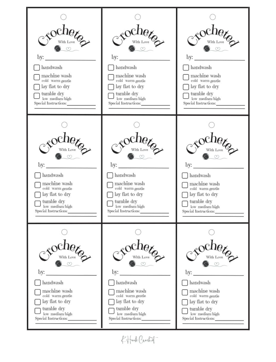 Printable Crochet Care Tag, Crochet Care Tags, Fiber Care Tags ...