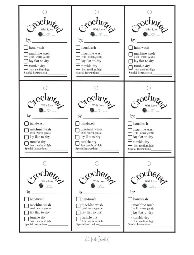 Printable Crochet Care Tag, Crochet Care Tags, Fiber Care Tags ...