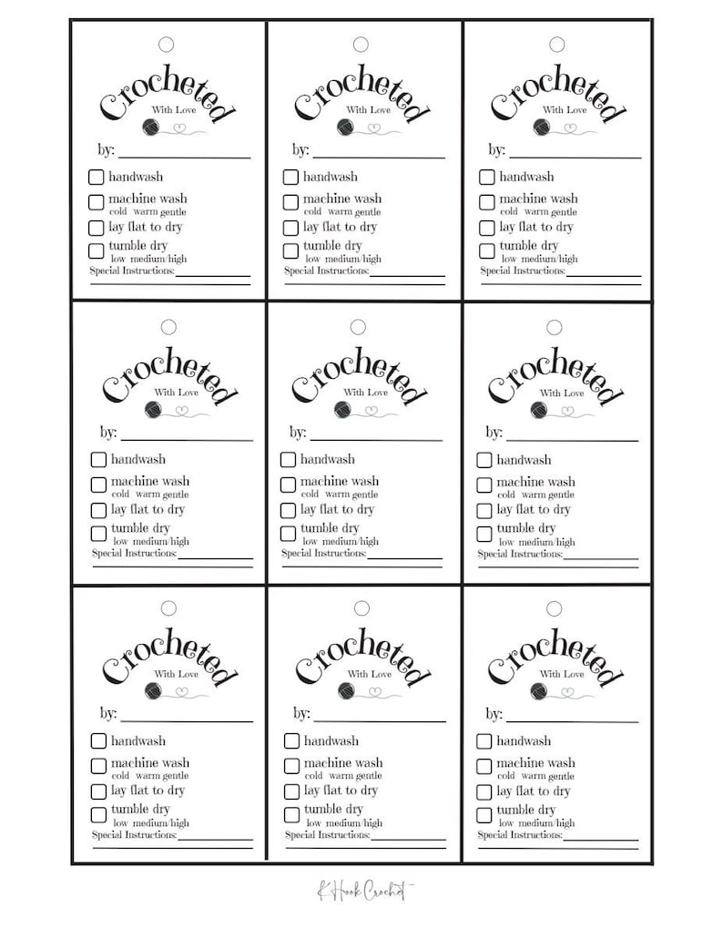 Printable Crochet Care Tag, Crochet Care Tags, Fiber Care Tags ...