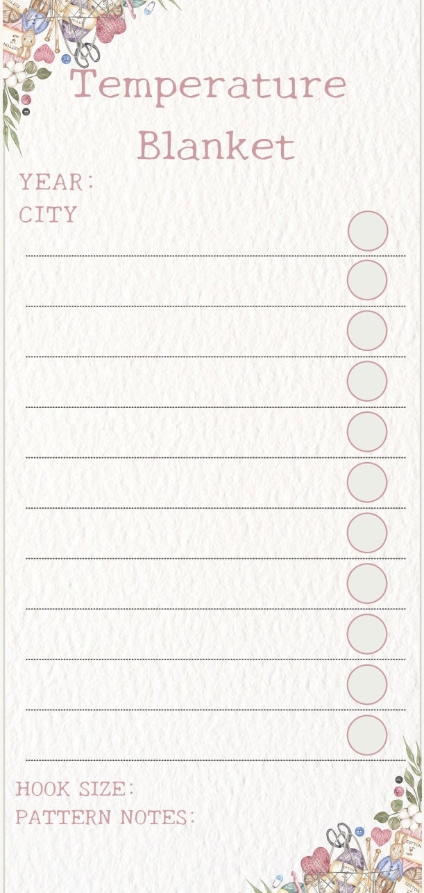 Printable Temperature Blanket Color Card, Crochet Temperature Blanket ...