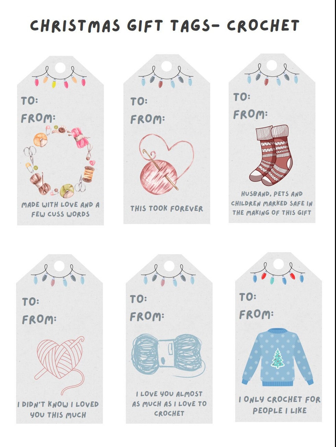 Printable Crochet Gift Tag, Knit Gift Tags, Christmas Crochet Gift Tags ...