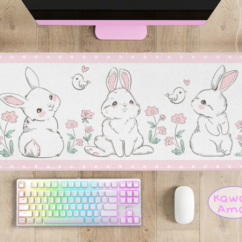Pink Desk Mat Cute Cat Aesthetic Mousepad Pastel Kawaii - Etsy