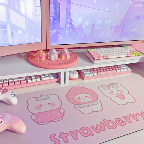 Pink Desk Mat Cute Cat Aesthetic Mousepad Pastel Kawaii - Etsy
