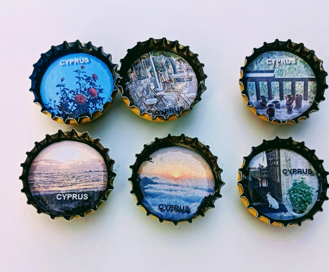Cyprus Photo Cap Magnets, Upcycled Cap Magnet Set, Handmade Cyprus ...
