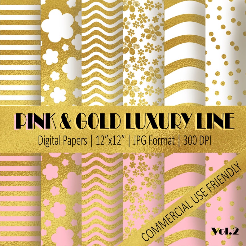 Gold Digital Papers Gold background gold pink | Etsy