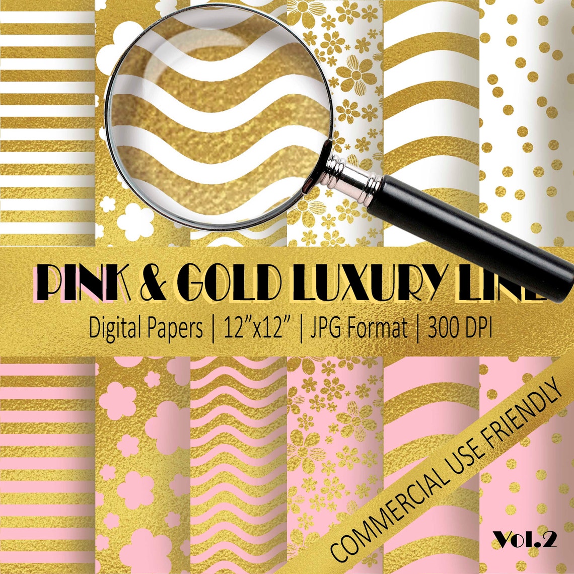 Gold Digital Papers Gold Background Gold Pink | Etsy