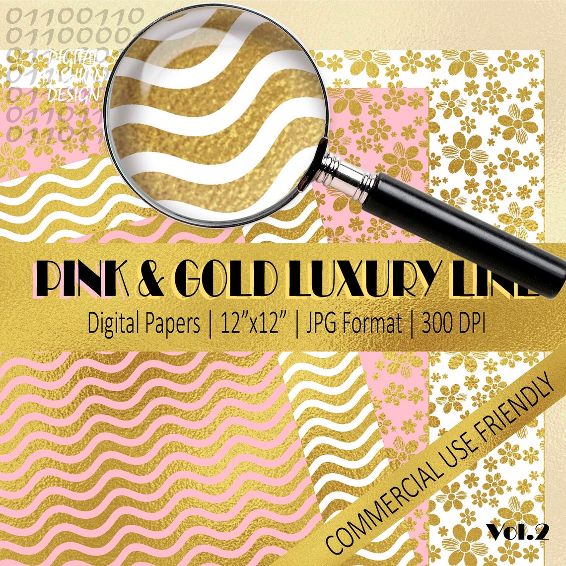 Gold Digital Papers Gold Background Gold Pink | Etsy