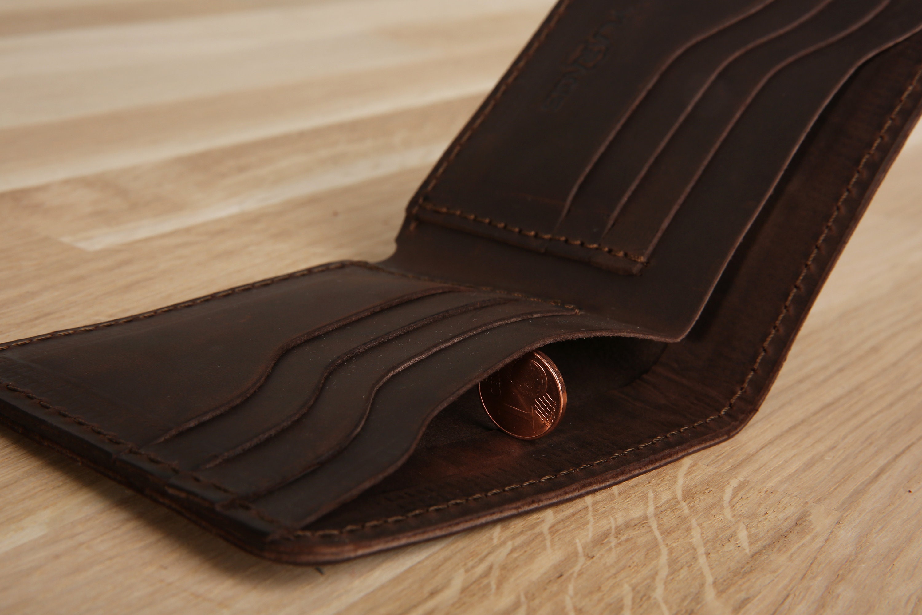 Small Brown Leather Wallet Minimalist Pocket Wallet Card - Etsy