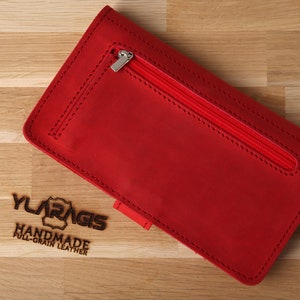 Large Red Leather Wallet Leather Phone Case Engraved Wallet Purse ...