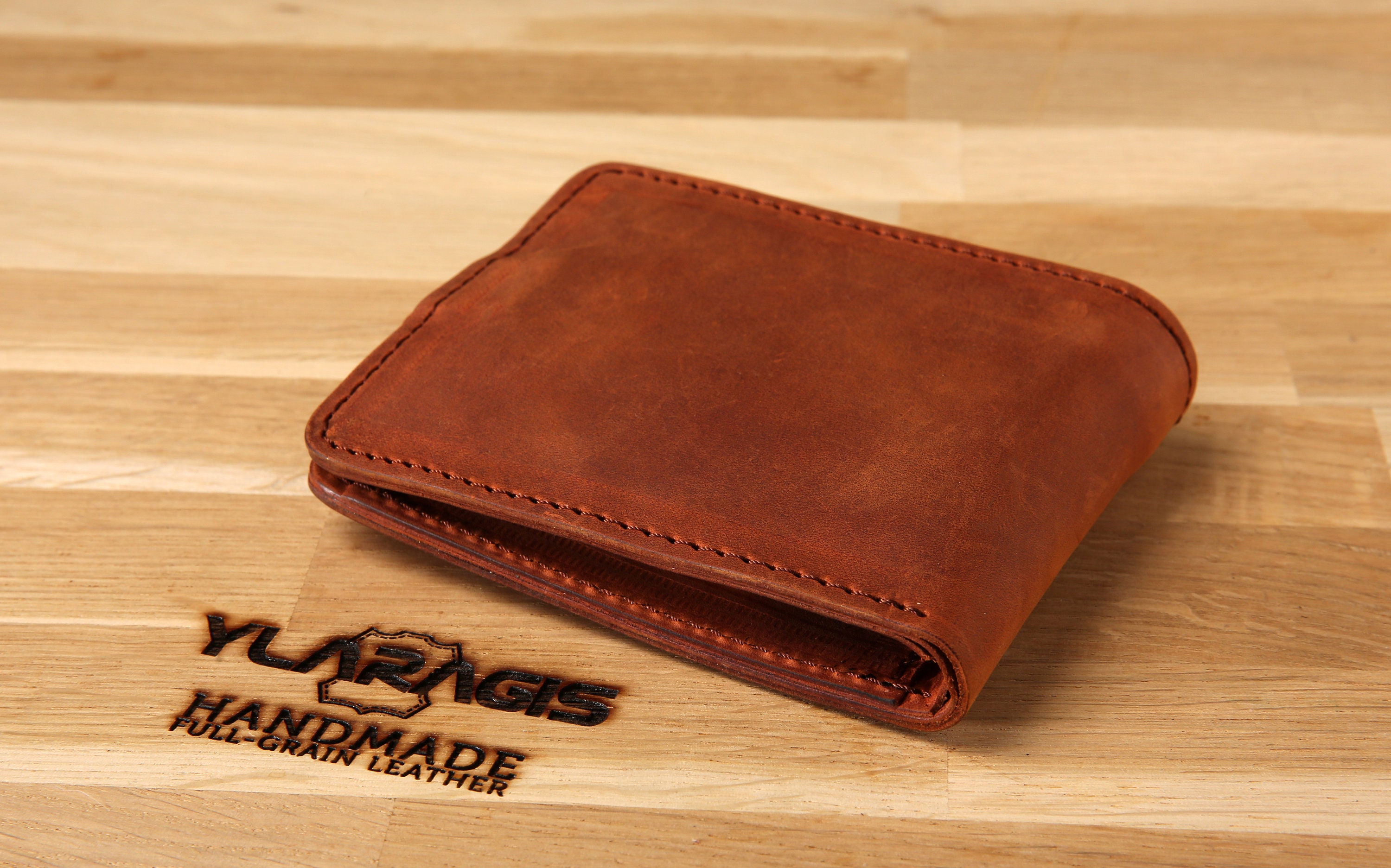 Bifold Brown Leather Wallet Minimalist Wallet Handmade | Etsy