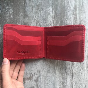 Small Red Leather Wallet | Bifold Wallet | Minimalist Pocket Wallet ...