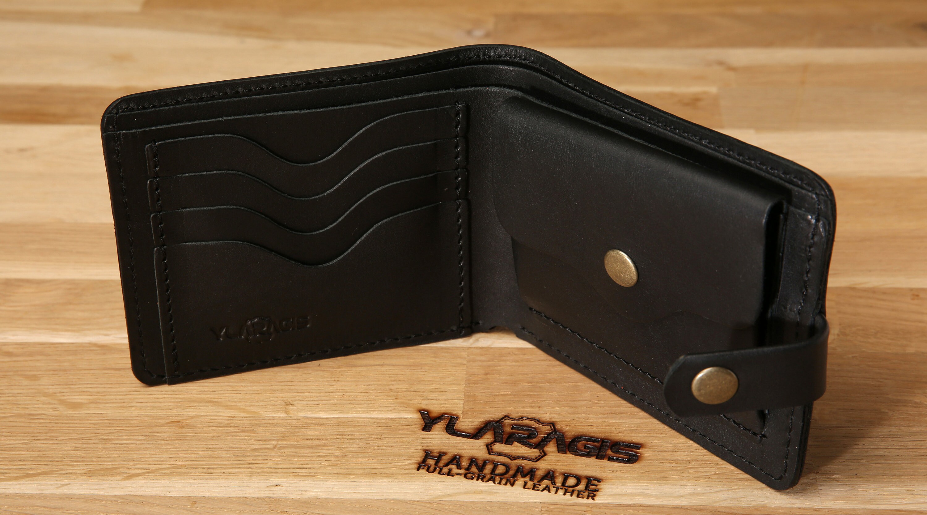 Small leather wallet Black minimalist wallet Bifold wallet | Etsy