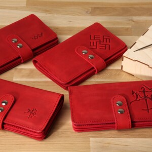 Large Red Leather Wallet Leather Phone Case Engraved Wallet Purse ...