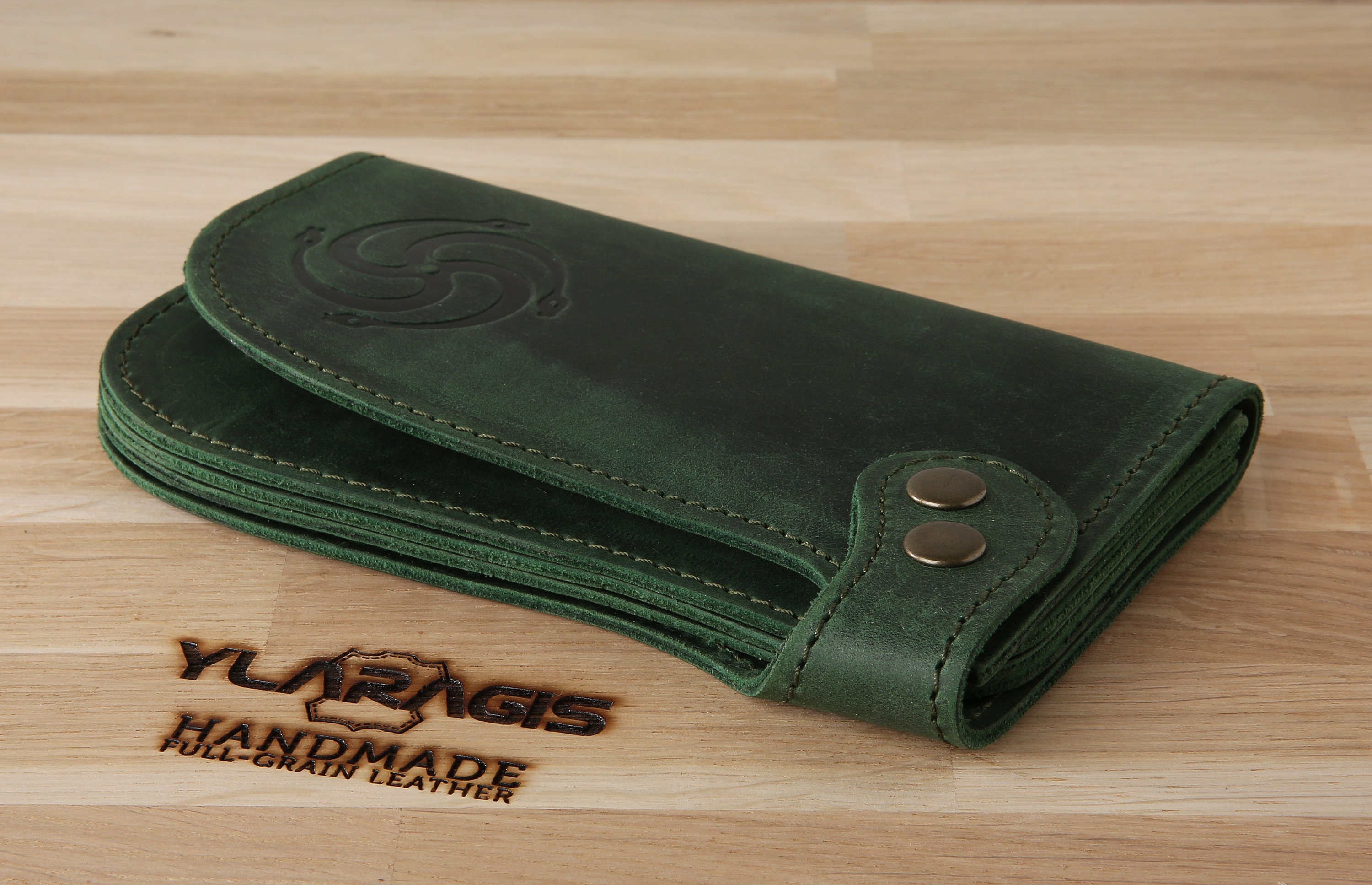 Long leather wallet Phone wallet Wallet organizer Green | Etsy