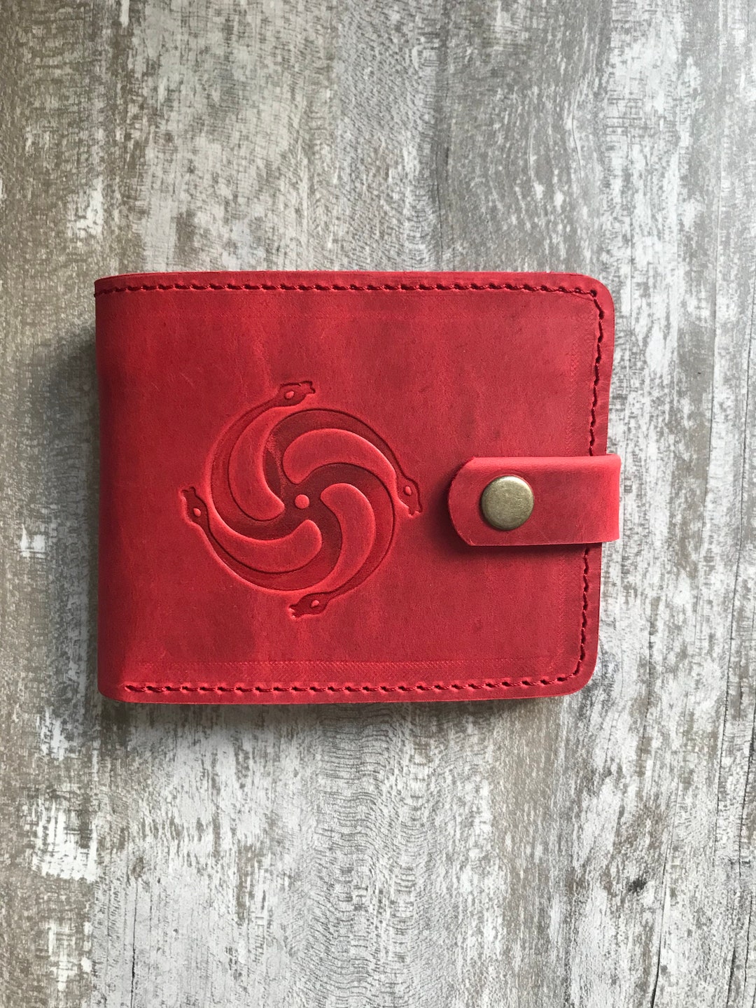Small Bifold Wallet in Red Leather - Etsy