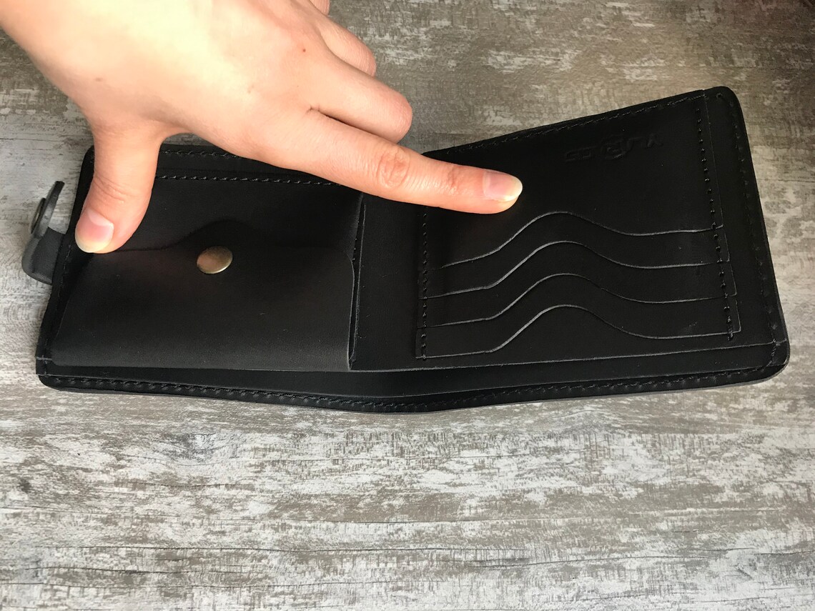 Small Bifold Leather Wallet Black Minimalist Wallet | Etsy