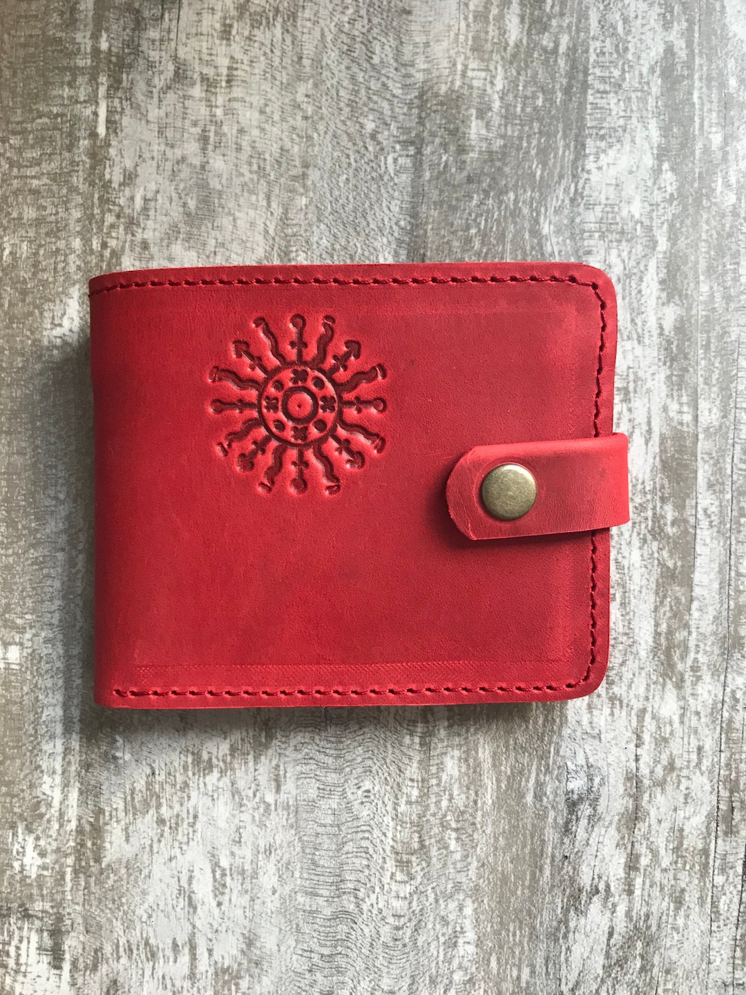 Bifold Pocket Wallet in Red Leather - Etsy