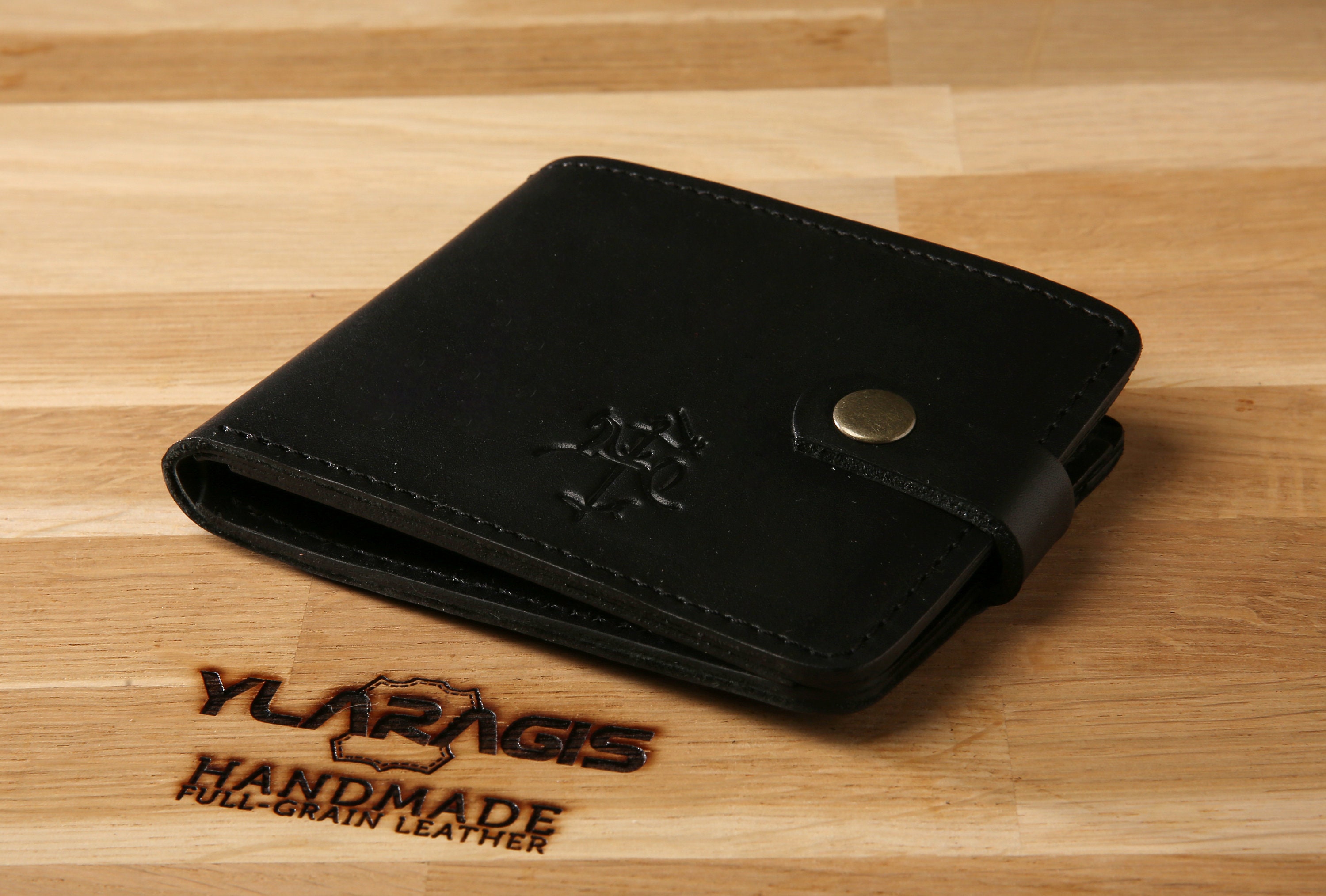 Small leather wallet Black minimalist wallet Bifold wallet | Etsy